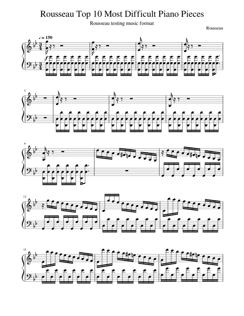 Rousseau Top 10 Most Difficult Piano Pieces Sheet Music for Piano (Solo ...