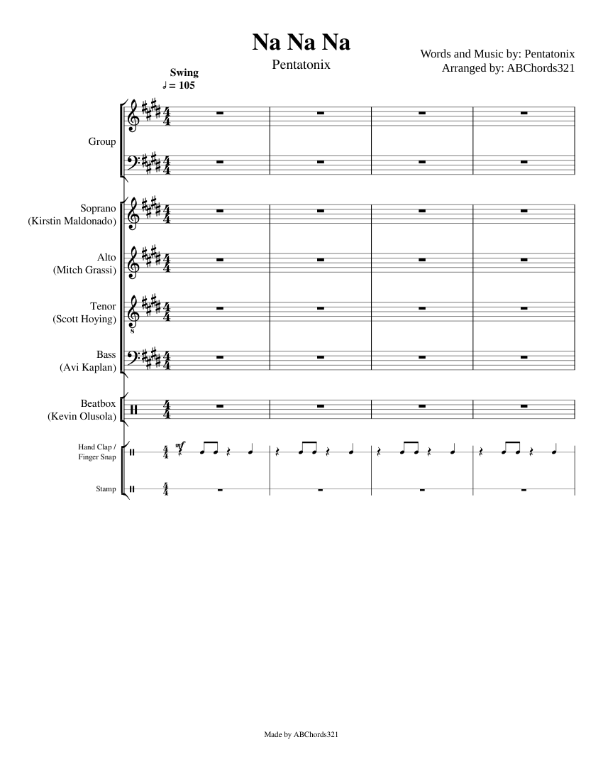 Na Na Na | Pentatonix [Full Sheet Music / Transcription] Sheet Music ...