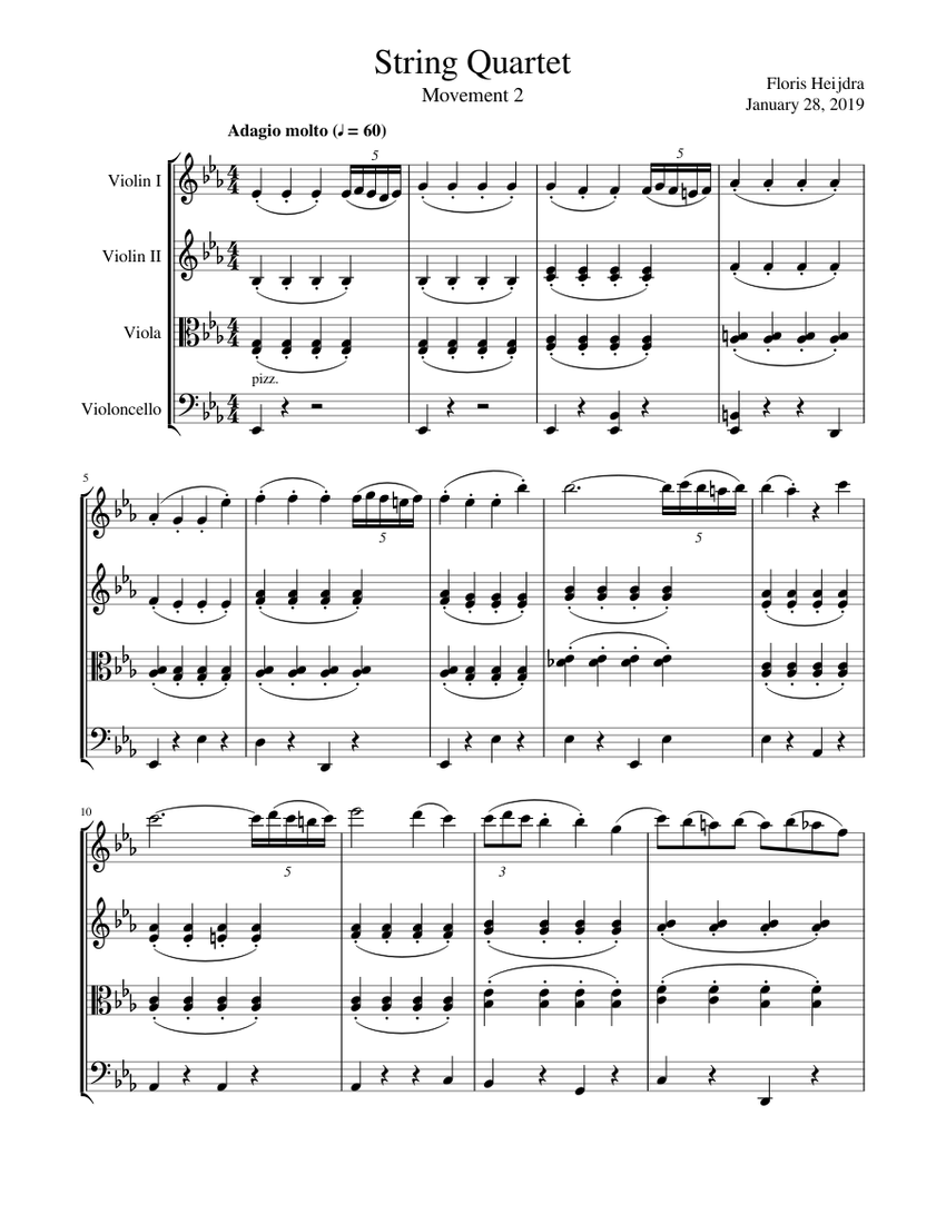 String Quartet - Second movement - piano tutorial