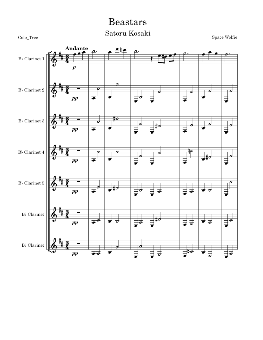 Beastars-pf-solo Sheet music for Clarinet in b-flat (Woodwind Ensemble ...