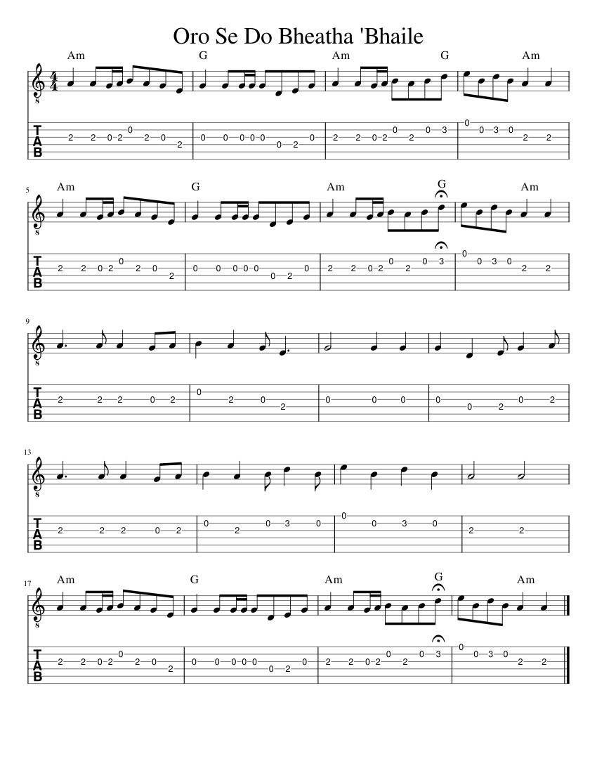 Oró, Sé Do Bheatha 'Bhaile (Guitar) Sheet Music and Tab with Chords for ...