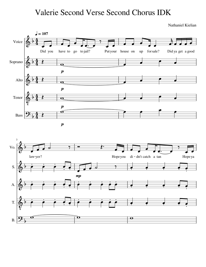 Valerie Second Verse Second Chorus IDK Sheet music for Soprano, Alto, Tenor, Bass voice & more ...