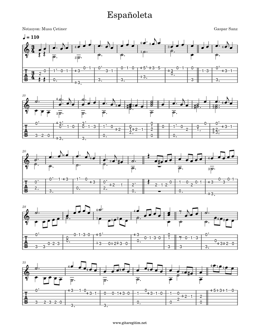 Españoleta - Gaspar Sanz Sheet music for Guitar (Solo) | Musescore.com