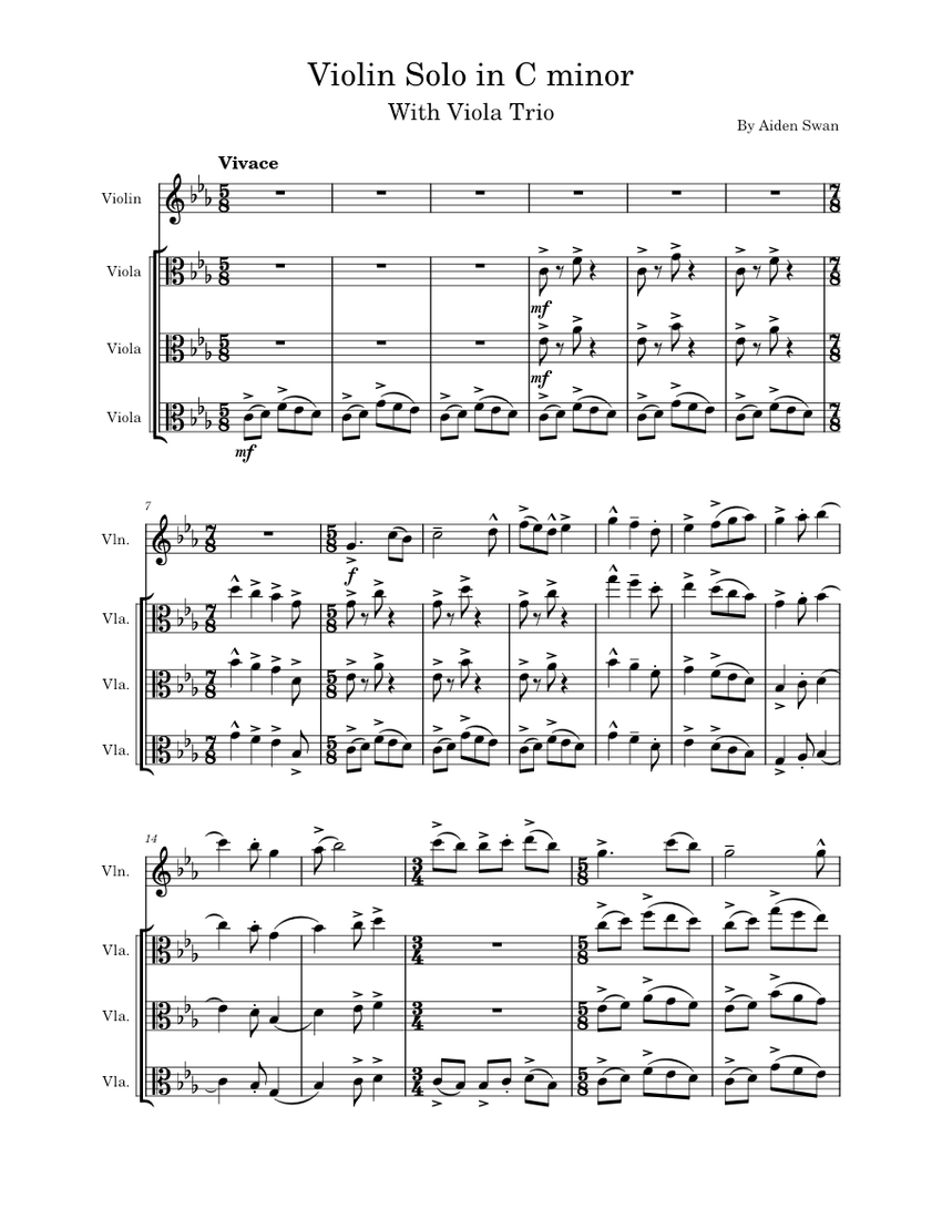 Violin Solo in C minor Sheet music for Violin, Viola (String Ensemble ...