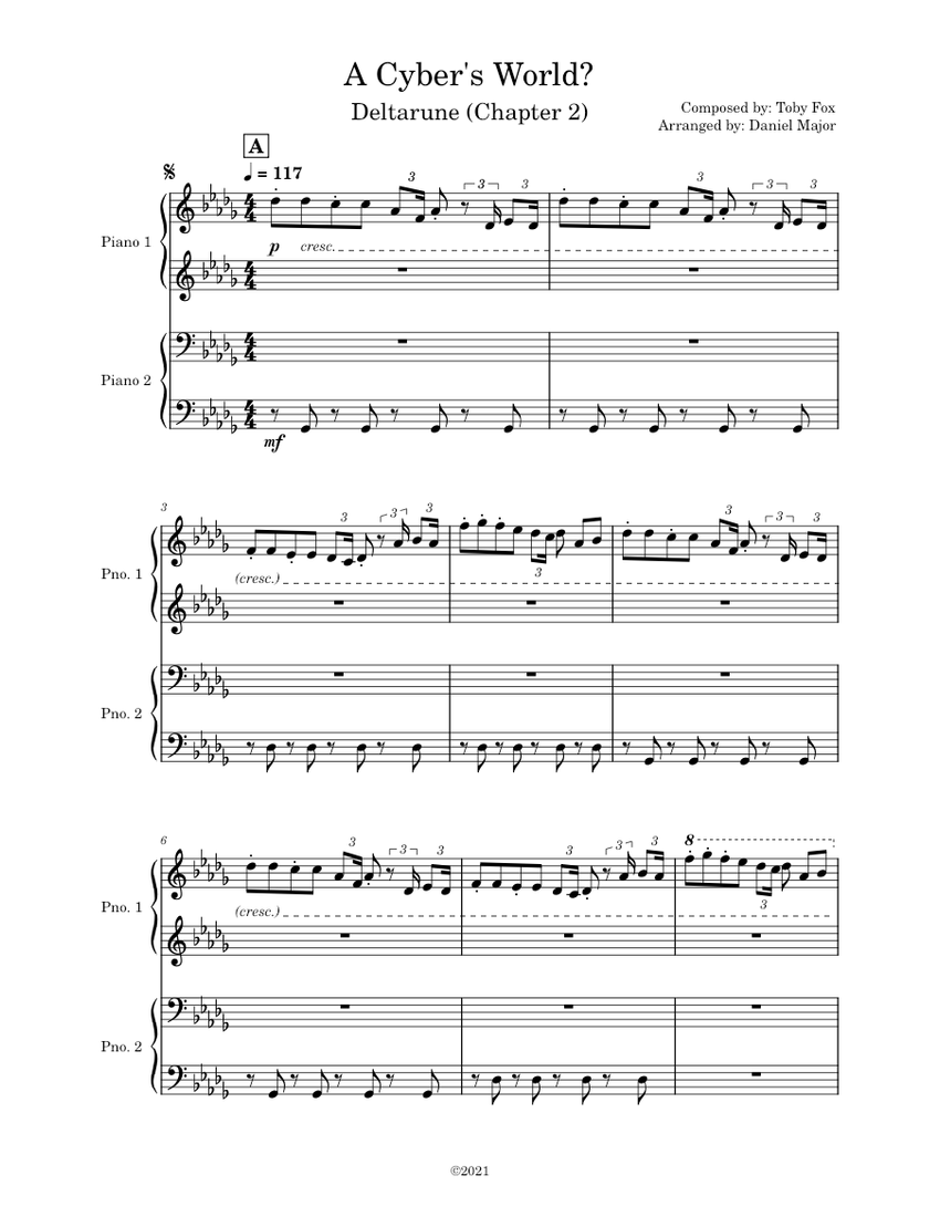 A Cyber's World - Deltarune Ch2 (4 hands) Sheet music for Piano (Piano Four Hand) | Musescore.com