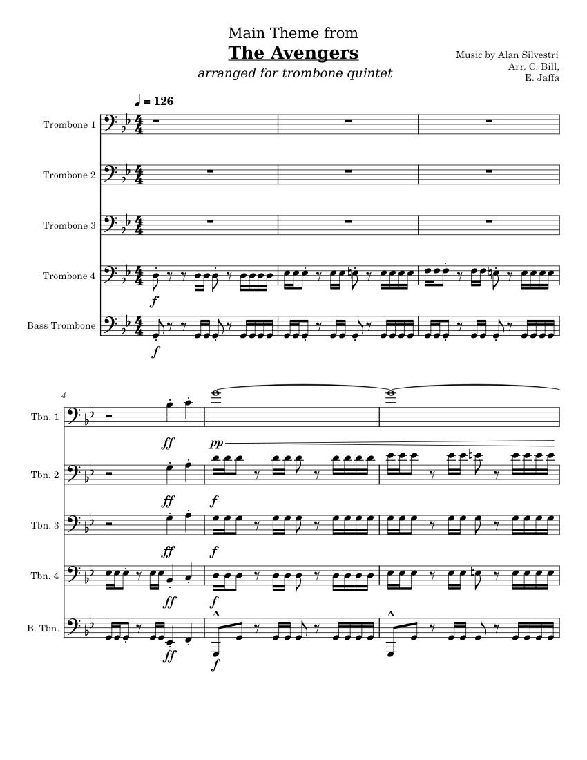 Avengers Theme - Trombone Quintet Sheet music for Trombone, Trombone tenor, Trombone bass (Brass ...