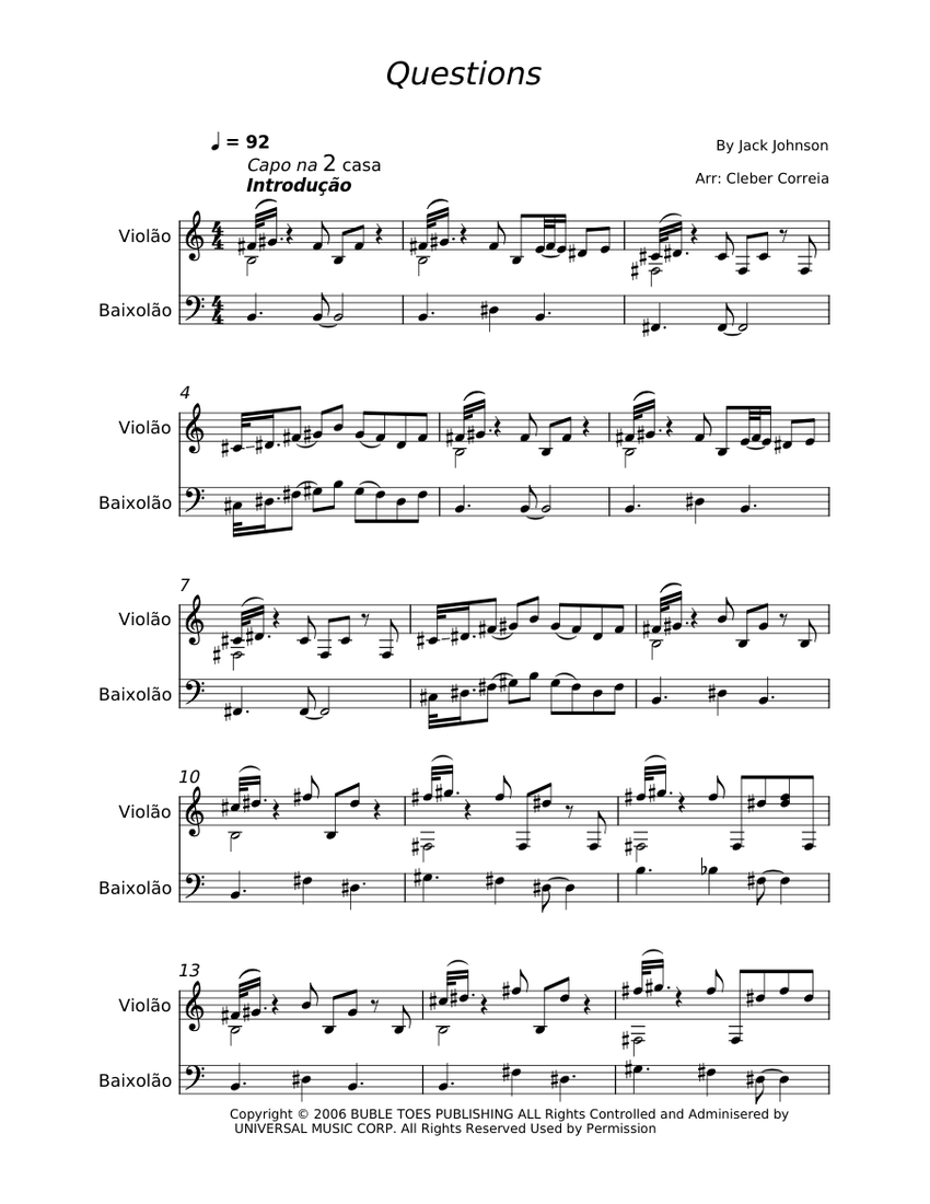 Questions – Curious George Movie, Jack Johnson Questions Sheet music ...