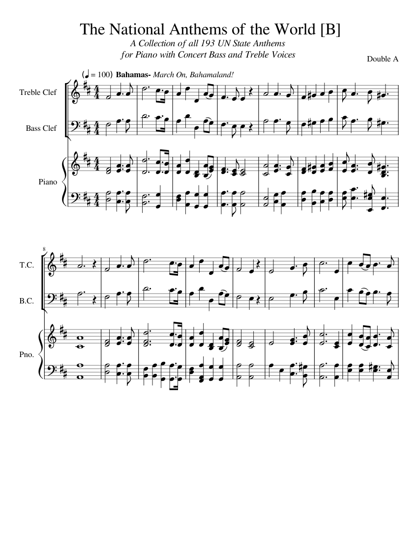 The National Anthems of the World [B] Sheet Music for Piano, Oboe ...