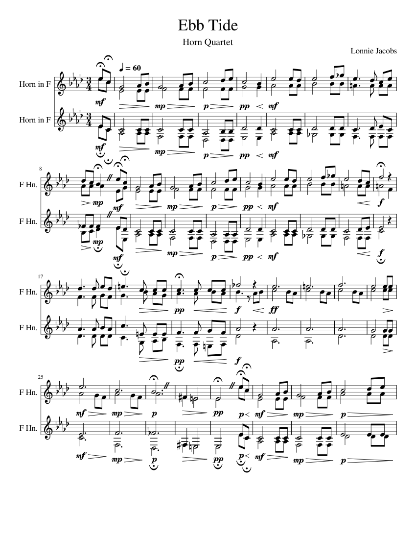 Ebb Tide Sheet music for French horn (Brass Quartet) | Musescore.com