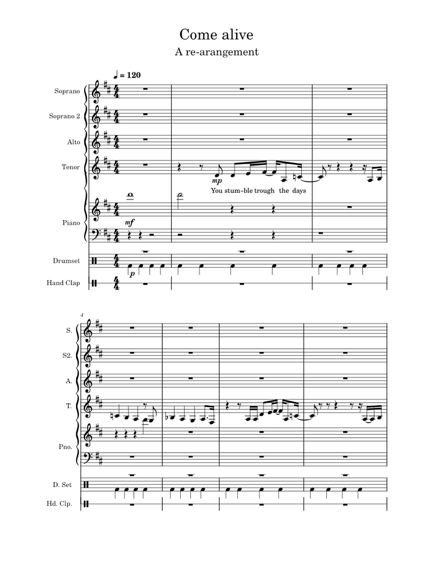 Come Alive Sheet Music for Piano, Drum group, Hand clap (Mixed Ensemble ...