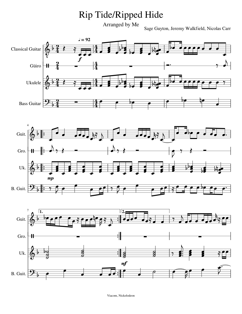 Rip Tide+Ripped Hide Sheet music for Guitar, Bass guitar, Ukulele ...