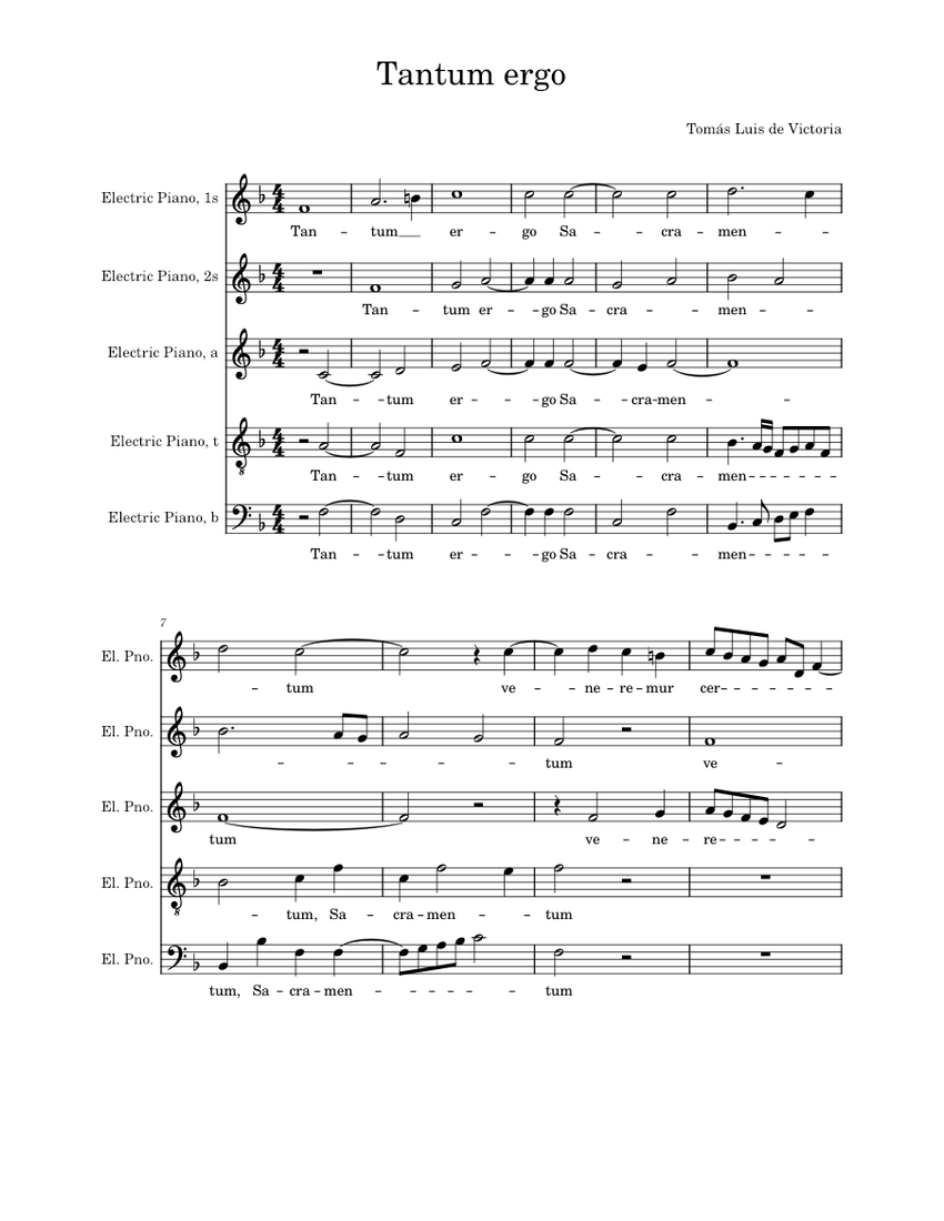 Tantum Ergo Sacramentum – Tomás Luis de Victoria Sheet music for Piano ...
