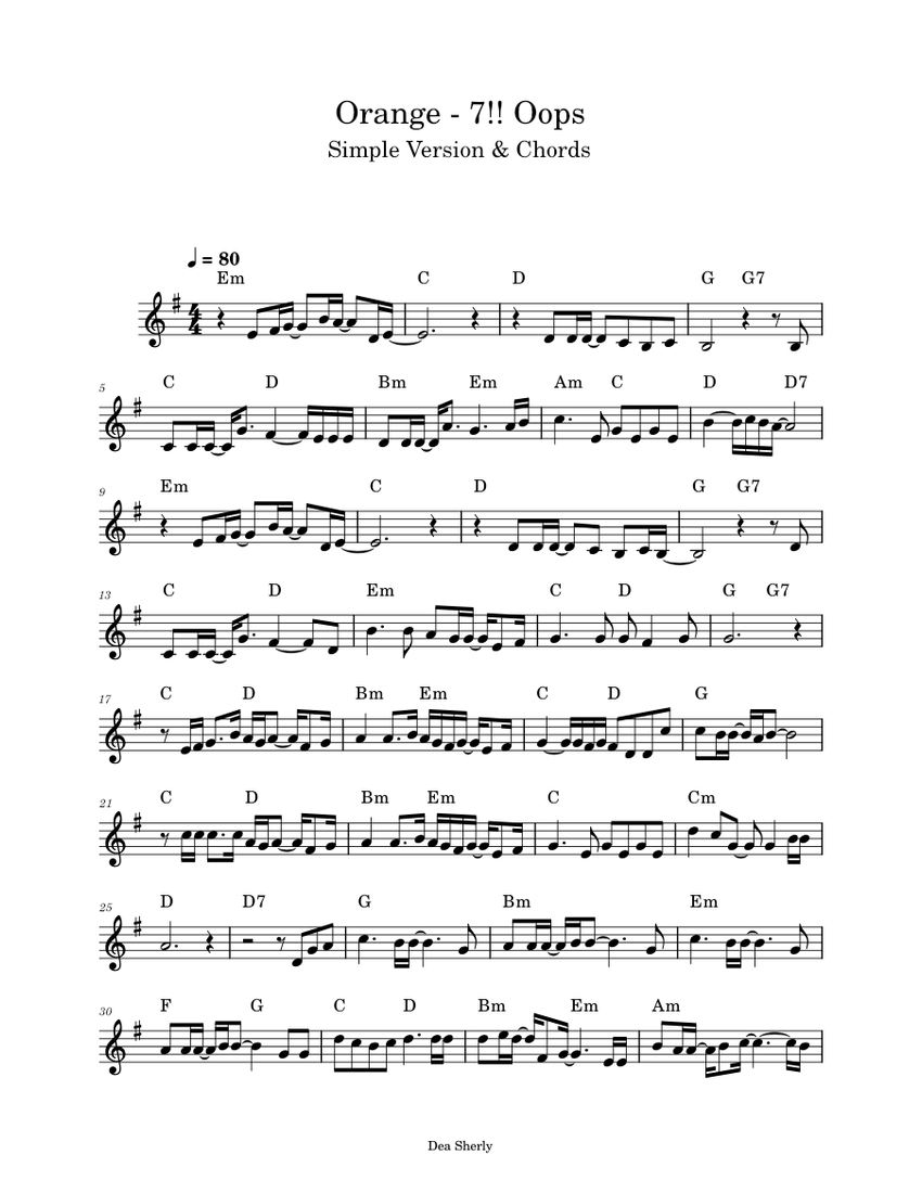 Orange – 7!! orange Sheet Music with Chords for Piano (Solo) easy ...
