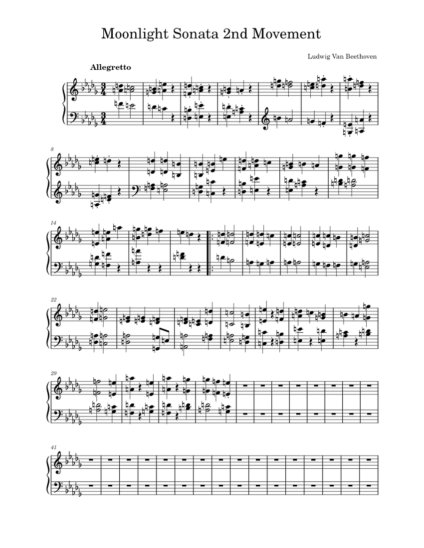 Moonlight Sonata 2nd Movement Sheet music for Piano (Solo) Easy ...