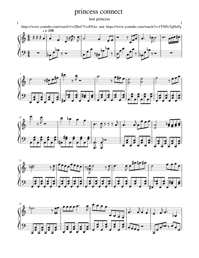 Princess connect - Lost Princess Sheet music for Piano (Solo ...