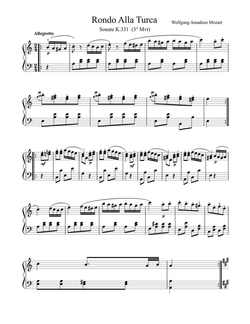 Turkish March Mozart Sheet music for Piano (Solo) | Musescore.com