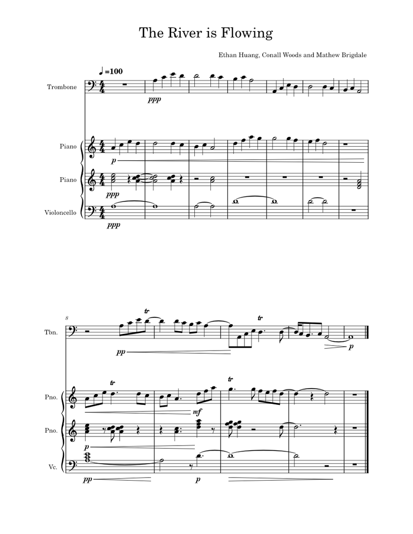 The River is Flowing Sheet Music for Piano, Trombone, Cello (Mixed ...
