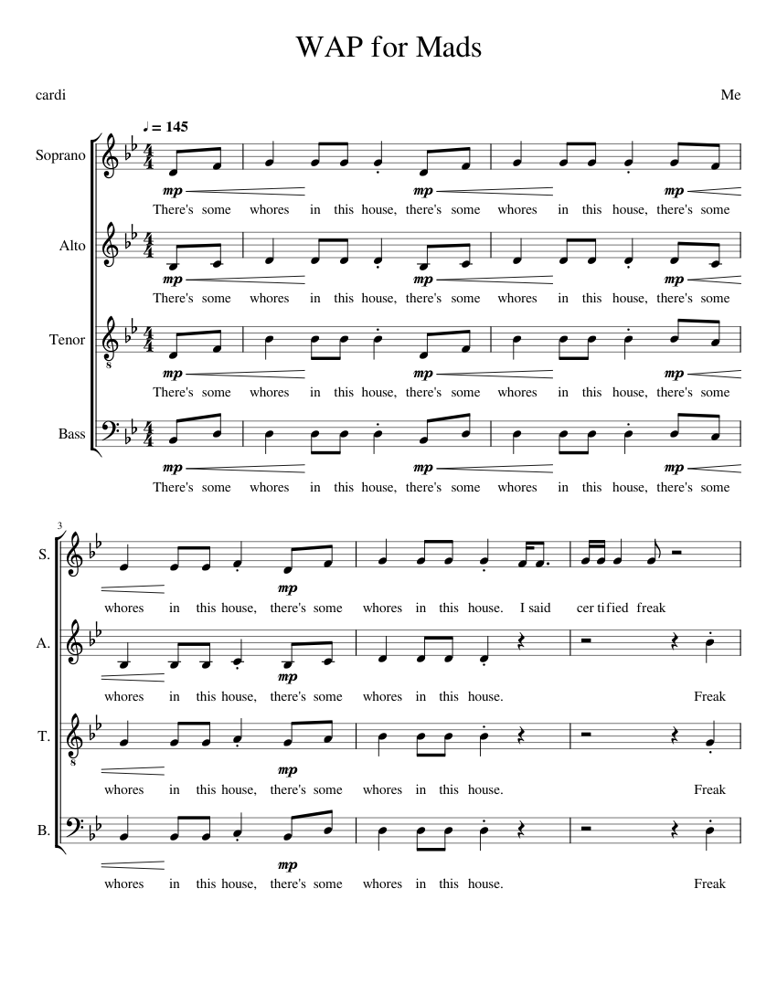 WAP for SATB Choir Sheet Music for Soprano, Alto, Tenor, Bass voice ...