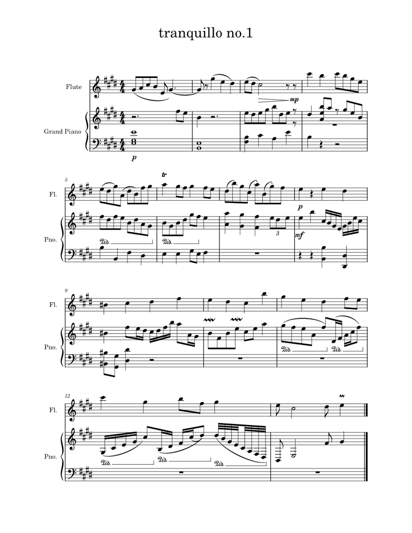 Tranquillo no.1 op.3 Sheet music for Piano, Flute (Mixed Duet ...