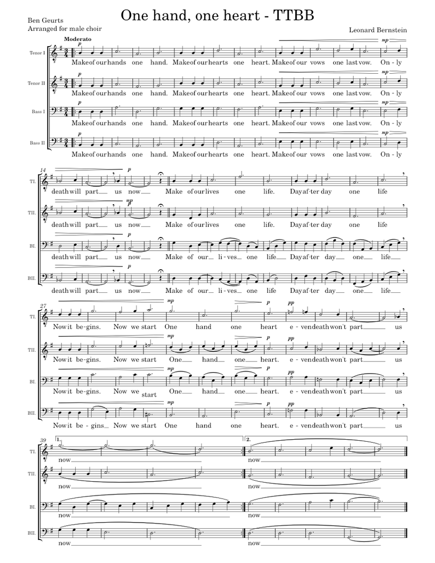 One hand one heart - TTBB Sheet music for Tenor, Bass voice, Baritone ...