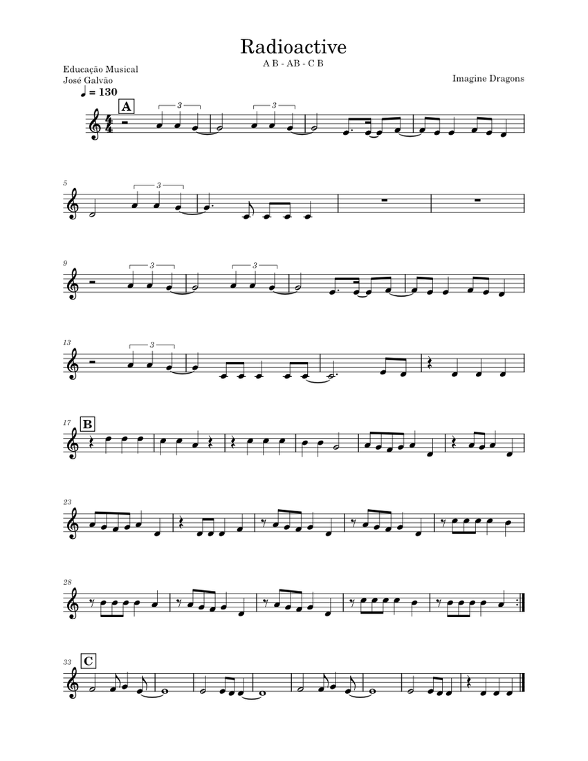 Radioactive – Imagine Dragons - Partitura Flauta - Educação Musical ...