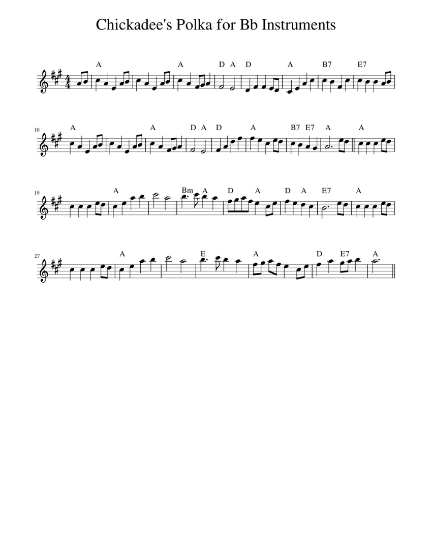 Chickadee's Polka for Bb Instruments Sheet music for Piano (Solo) Easy ...