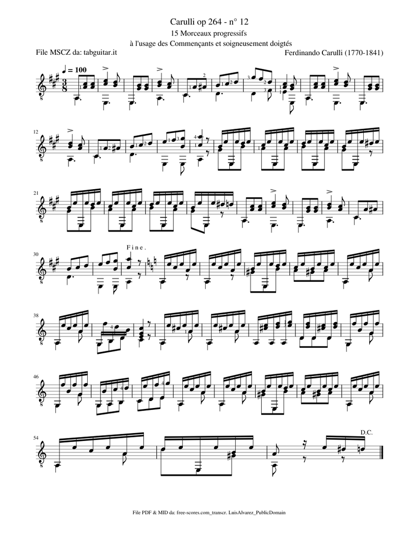 Carulli op 264 - n° 12 Sheet music for Guitar (Solo) | Musescore.com