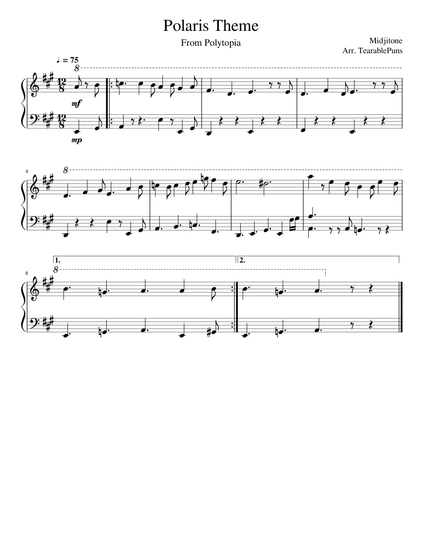 Polaris Theme Sheet Music for Piano (Solo) Easy | MuseScore.com