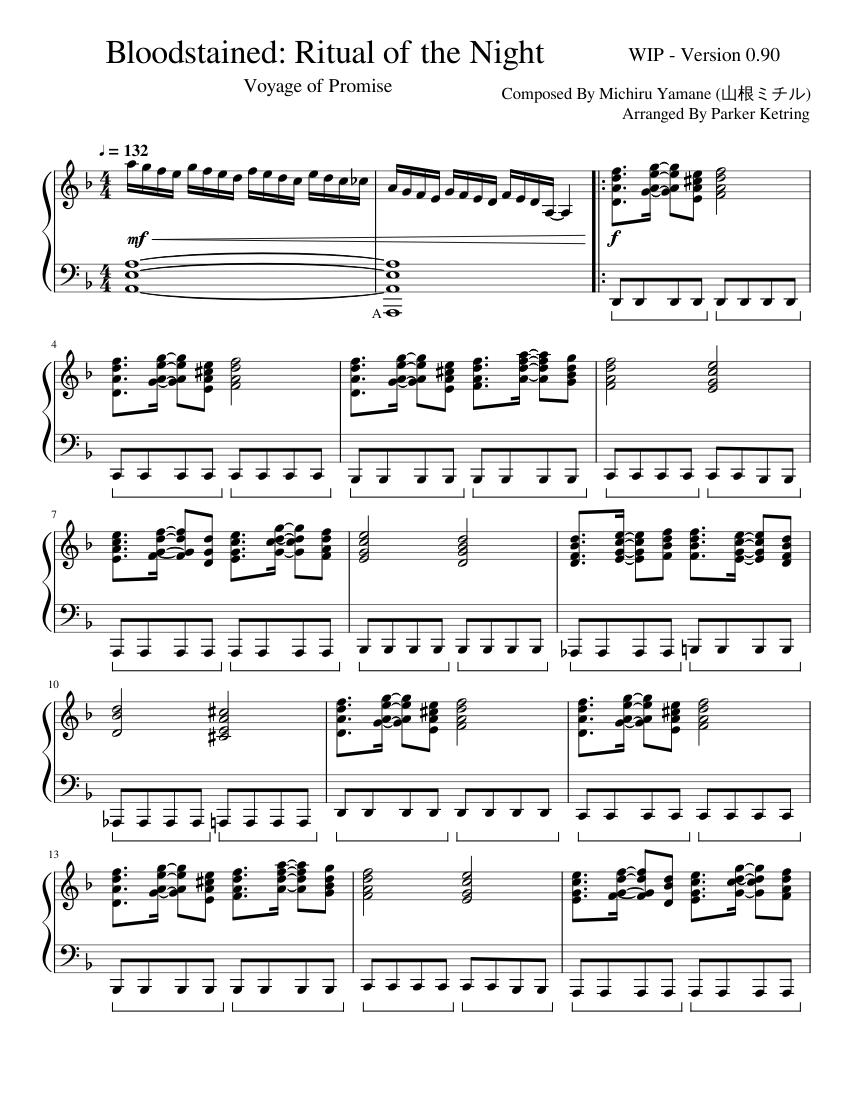 Bloodstained: Ritual of the Night Voyage of Promise Sheet Music for ...