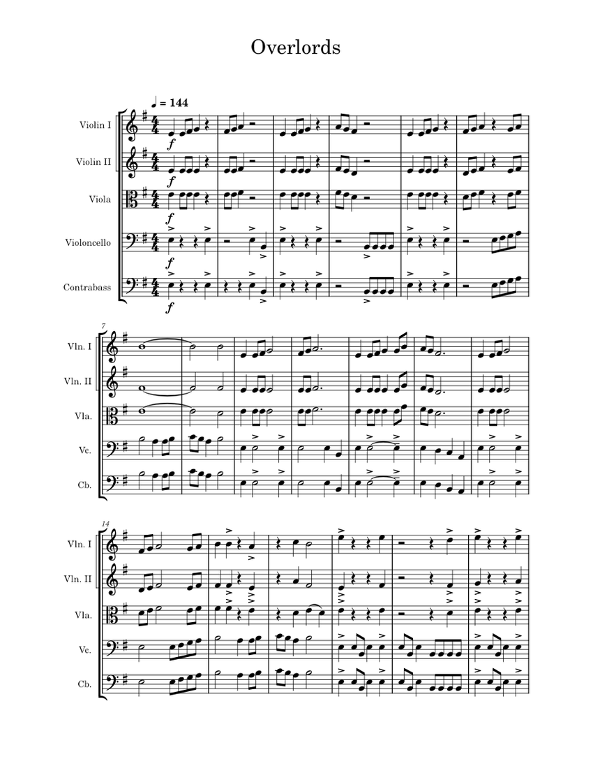 Overlords – Sean O'Loughlin - Sheet Music for Contrabass, Violin, Viola ...