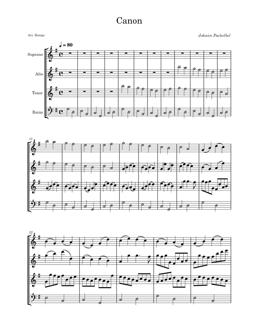 Canon and Gigue SATB – J. Pachelbel Sheet Music for Recorder (Mixed ...