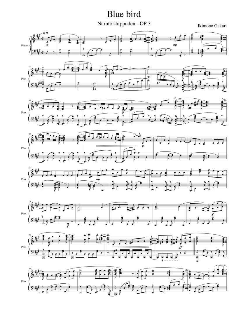 Blue bird, Naruto Shippuden - op 3 Sheet music for Piano (Solo ...