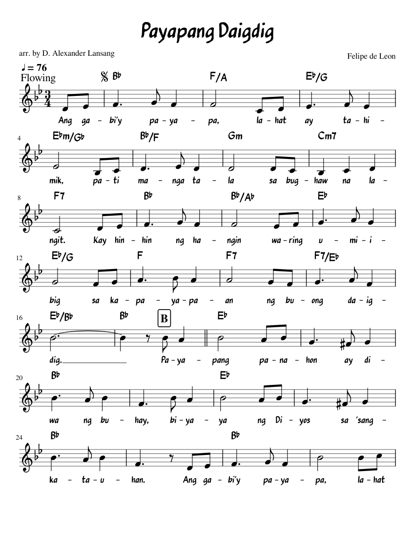 Payapang Daigdig Sheet Music with Chords for Piano (Solo) easy ...