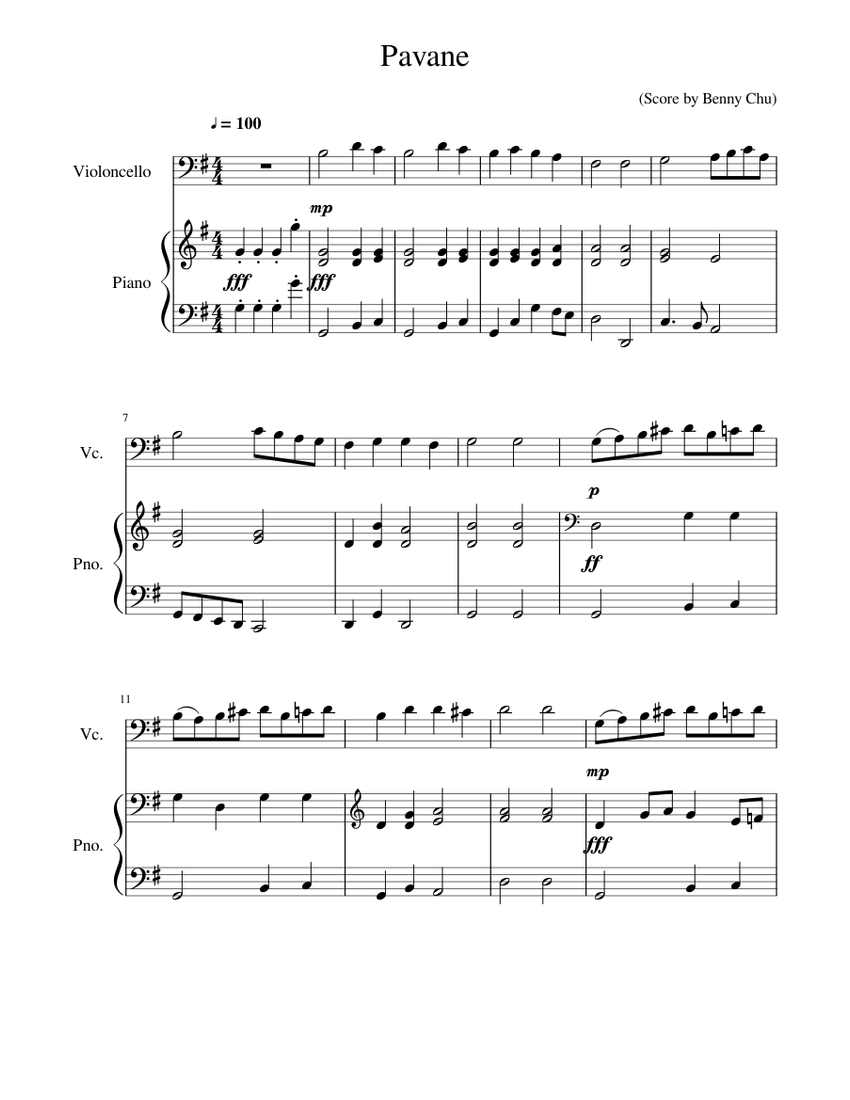 Pavane (Grade 2 Cello Exam from 2016, A5) Sheet Music for Piano, Cello ...