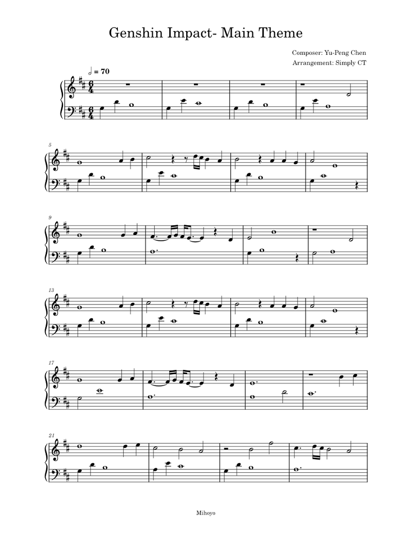 Genshin Impact - Main Theme - by Simply CT Sheet music for Harp (Solo ...