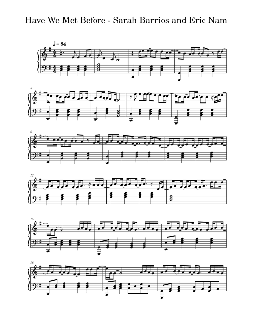 Have We Met Before – Sarah Barrios and Eric Nam Sheet Music for Piano ...