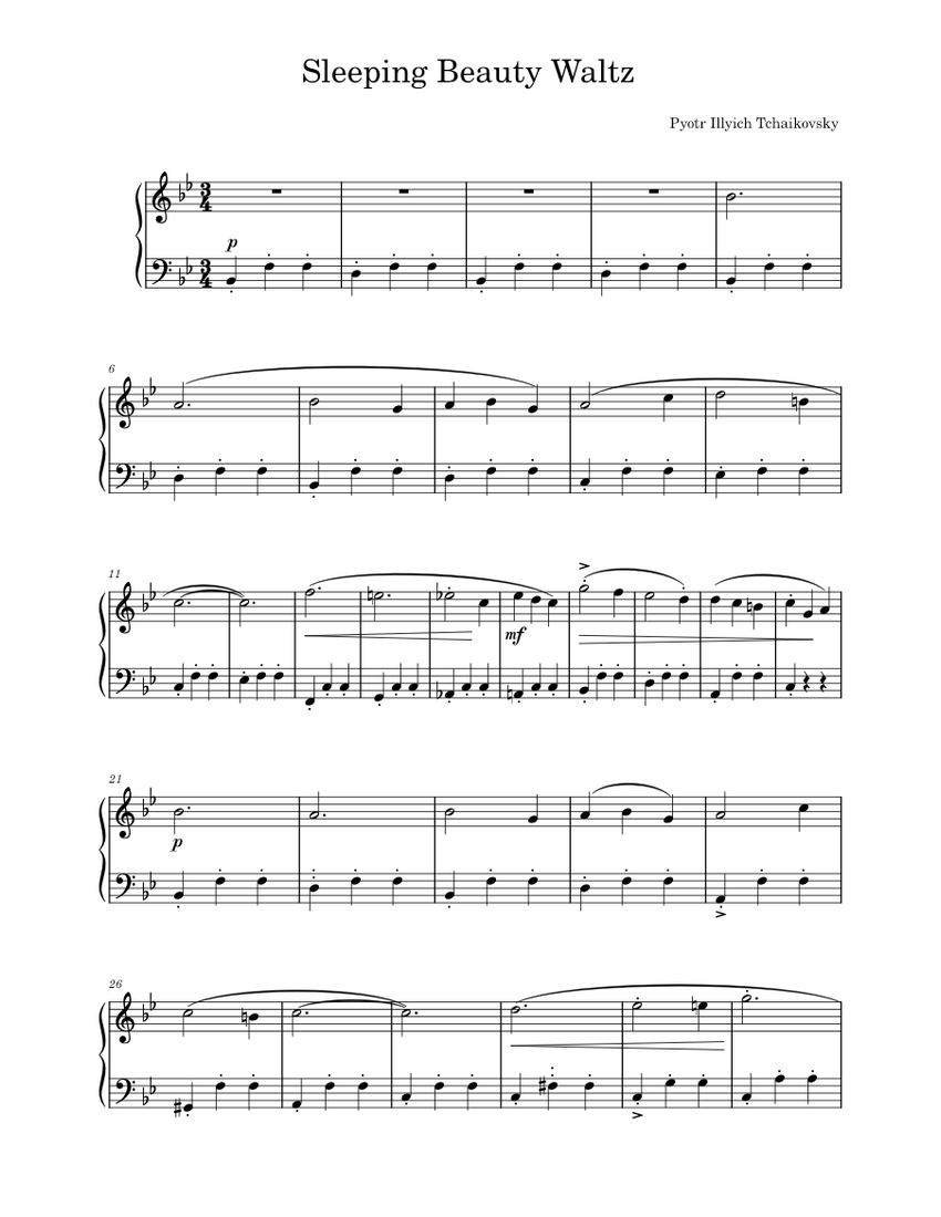 Sleeping Beauty Waltz Sheet Music for Piano (Solo) Easy | MuseScore.com