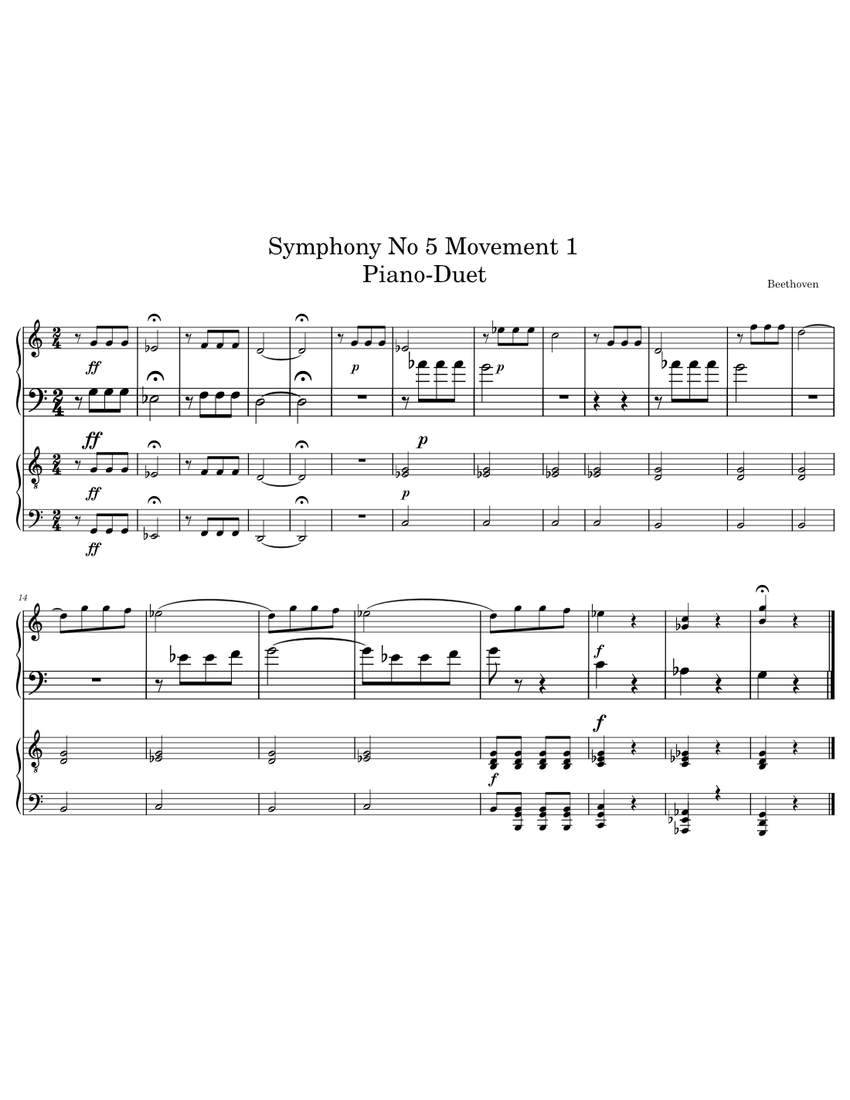 Symphony_No_5_Movement_1 - Single Note Primo_Piano-Duet - piano tutorial