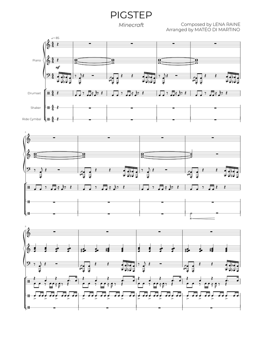 Pigstep - Minecraft Sheet Music for Piano, Drum group, Ride (Solo ...