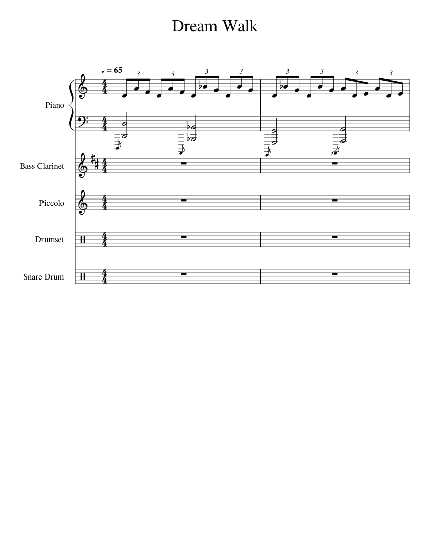 Dream Walk Sheet music for Piano, Flute piccolo, Clarinet bass, Snare ...