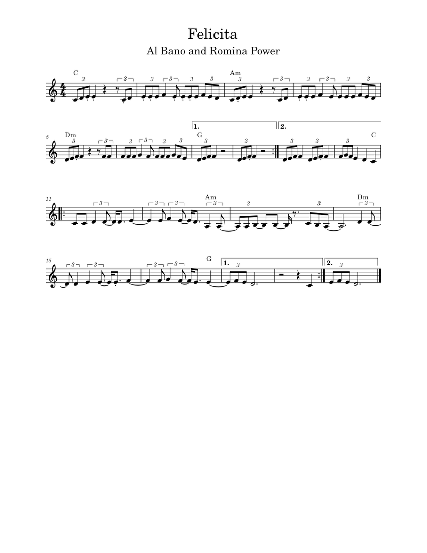 Felicita - Al Bano and Romina Power Sheet Music with Chords for Piano ...