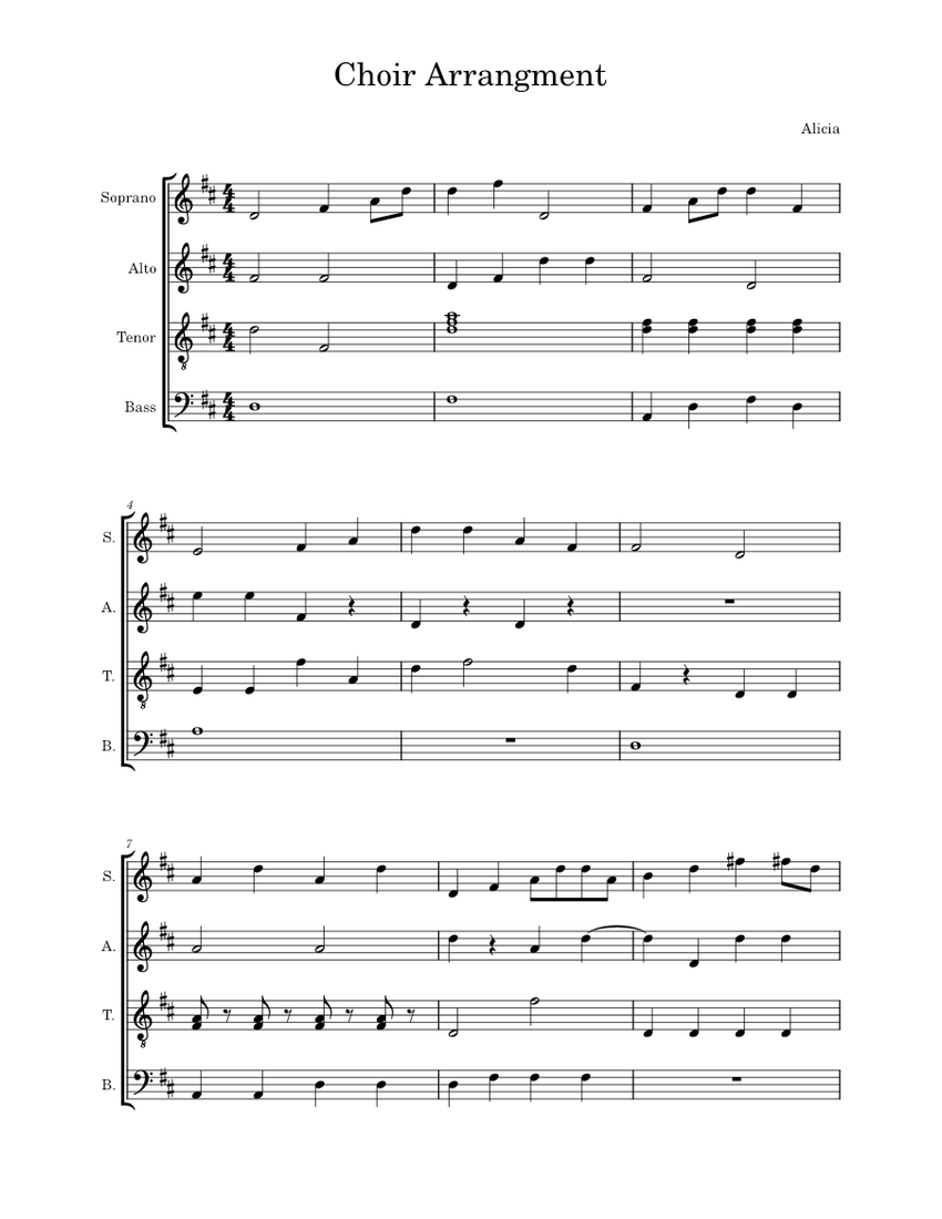 Choir Arrangment Sheet music for Soprano, Alto, Tenor, Bass voice (Show ...