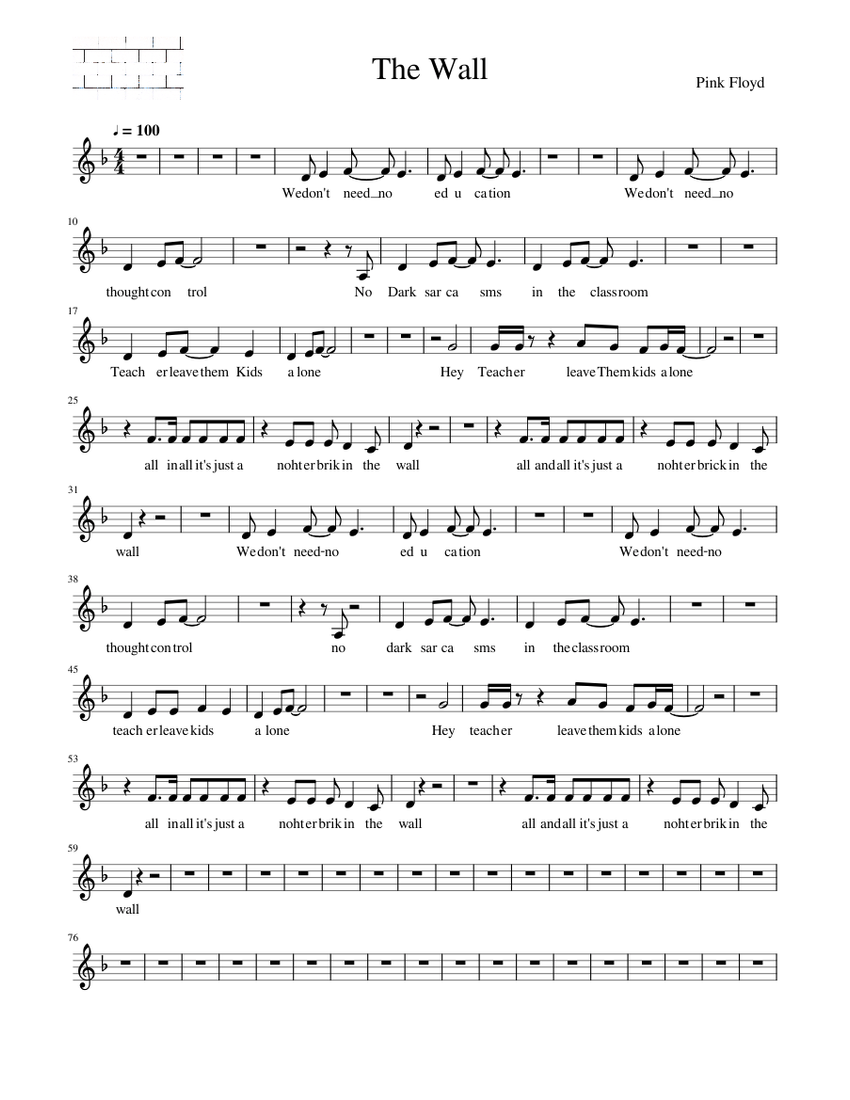 The Wall Sheet Music for Piano (Solo) easy | MuseScore.com