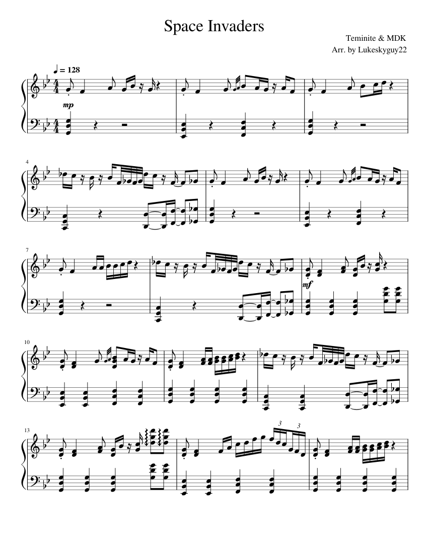 Space Invaders - Teminite & MDK Sheet music for Piano (Solo ...