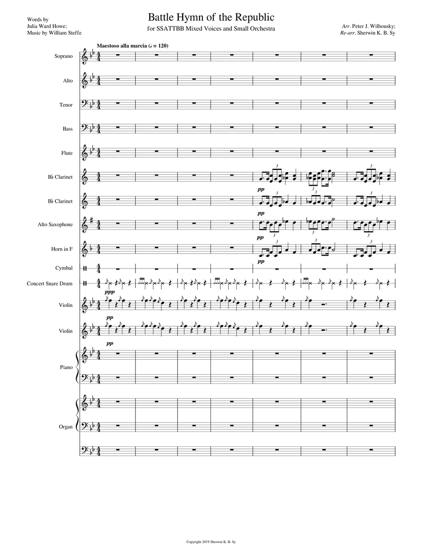 Battle Hymn of the Republic Sheet Music for Piano, Soprano, Alto, Tenor ...