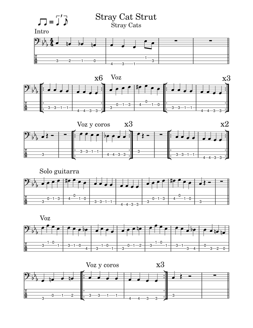 Stray Cat Strut | Stray Cats Contrabass Sheet Music and Tab for Bass ...