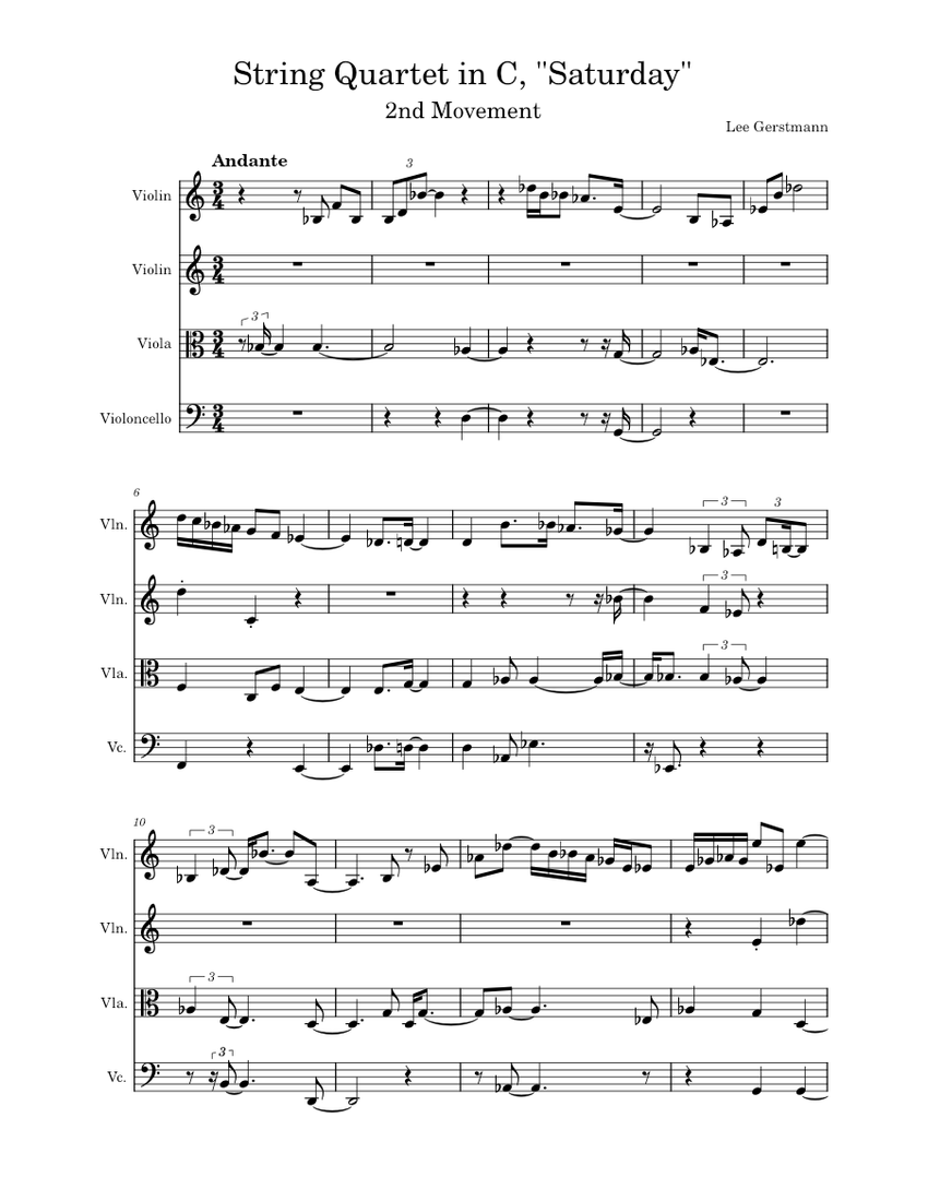 String Quartet in C, "Saturday" - 2nd Movement Sheet music for Violin ...
