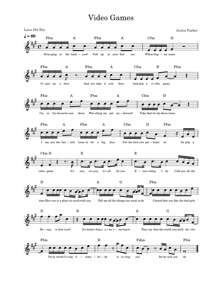 Video games – Lana Del Rey Sheet music for Piano (Solo) | Musescore.com