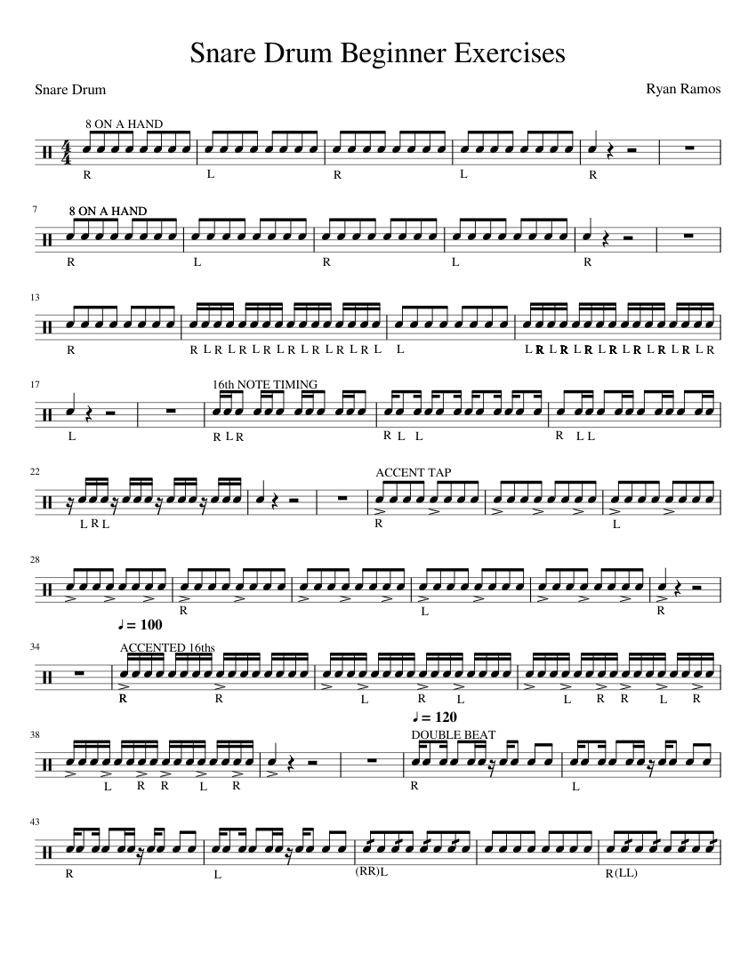 Snare Drum Beginner Exercises Sheet music for Snare drum (Solo) | Musescore.com