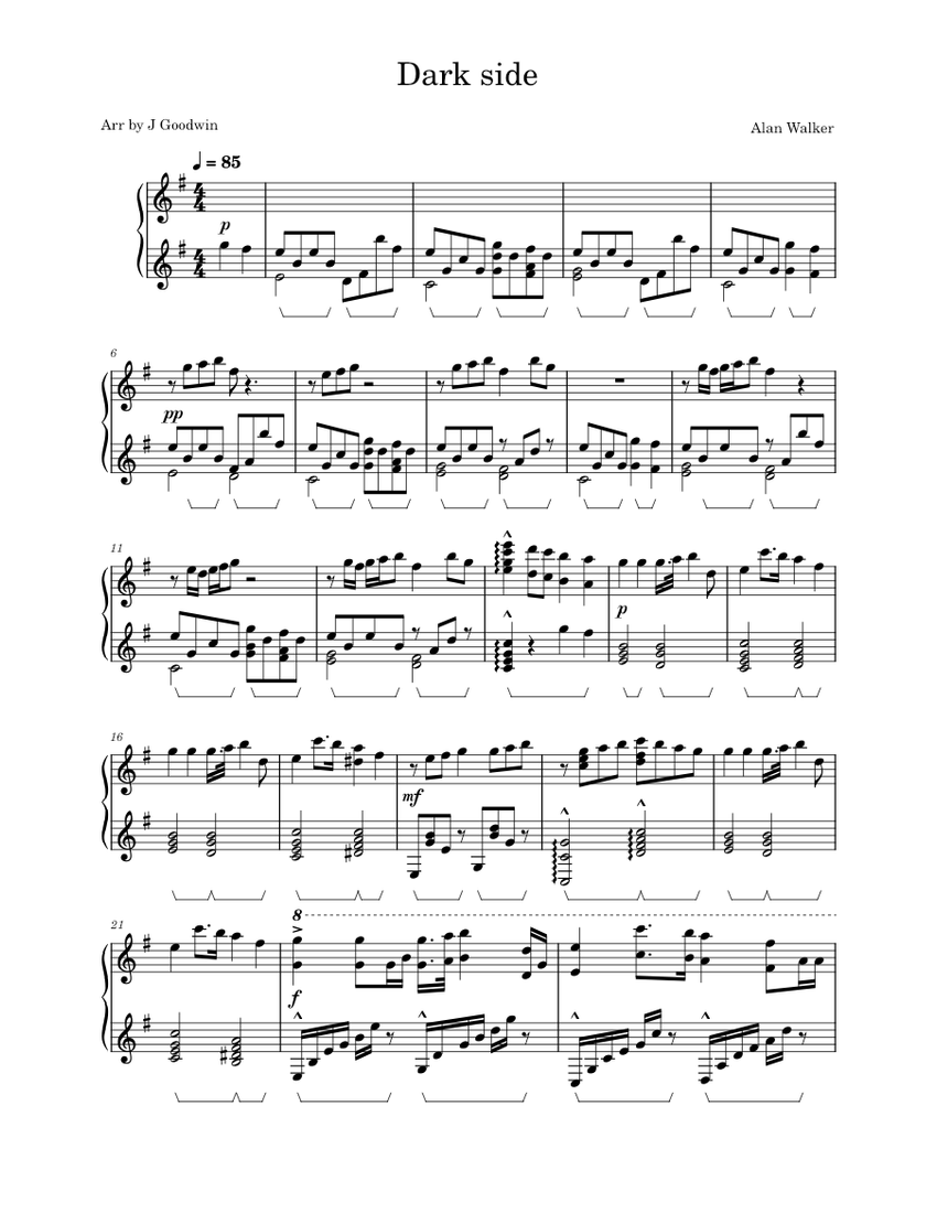 Darkside - Alan Walker - Rousseau arr Dark side Sheet music for Piano (Solo) | Musescore.com